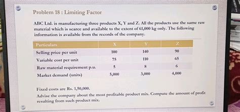 Problem 18 Limiting Factor Abc Ltd Is Studyx