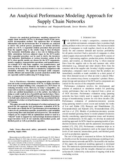 pdf an analytical performance modeling approach for supply chain networks