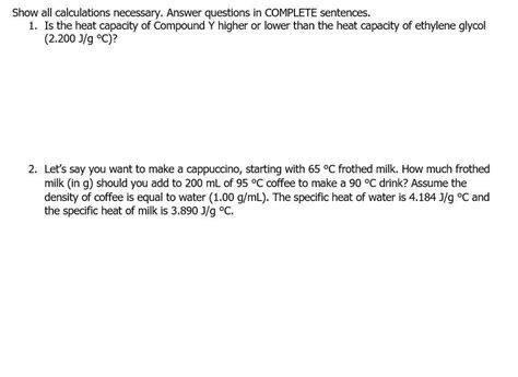 Solved Part 2 Determining Specific Heat Capacity Of A