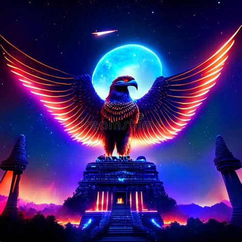 Eagle In Front Of The Temple At Night 3d Rendering Generative Ai Stock