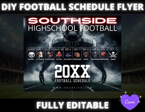 Canva High School Football Schedule Templatefriday Night Football