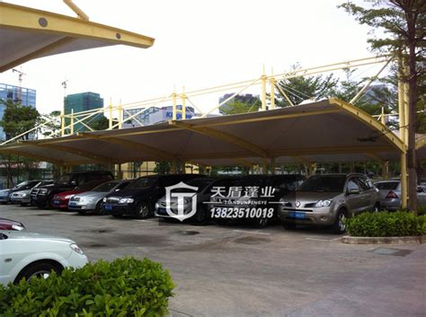吊帽顶膜结构停车棚 深圳联通大厦 天盾蓬业 深圳雨棚 伸缩遮阳棚销售中心