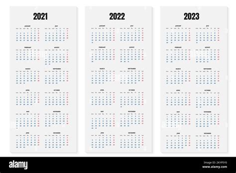Annual Calendar 2021 2022 And 2023 Template Vector Illustration Stock Vector Image And Art Alamy