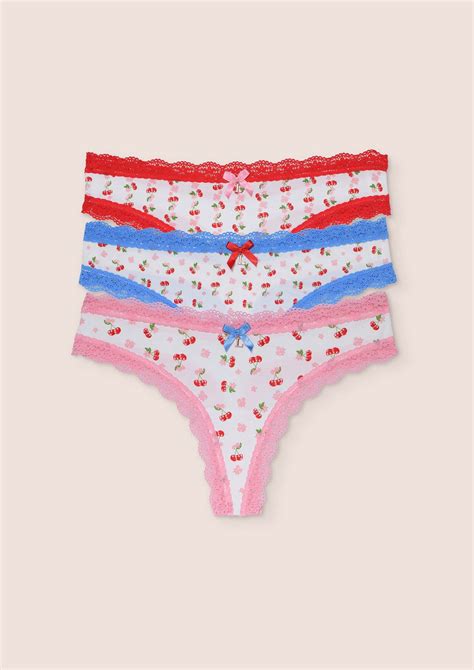Cherry Print Thongs 3 Pack Multi