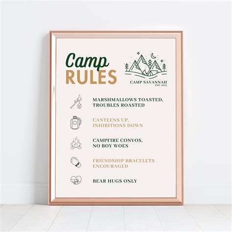 Bachelorette Camp Rules Template Camping Rules Sign Camp Bachelorette