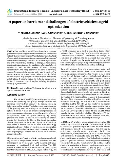Pdf A Paper On Barriers And Challenges Of Electric Vehicles To Grid Optimization