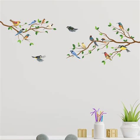 Branches And Birds Wall Decals Bird Stickers Plant Decals Leaves Wall