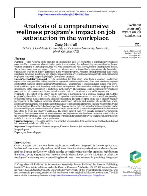 Analysis Of A Comprehensive Wellness Programs Impact On Job