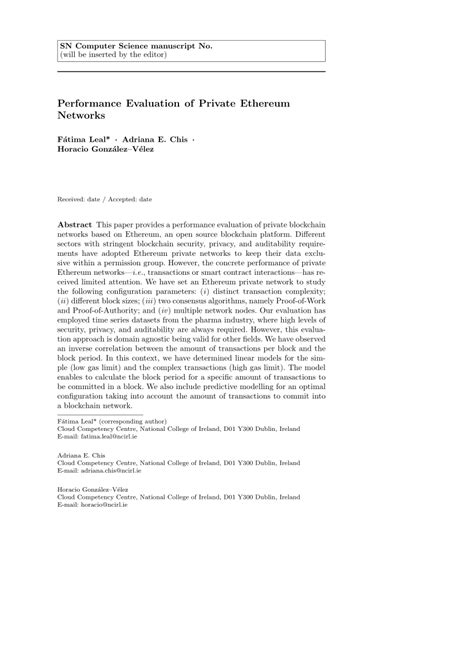 Pdf Performance Evaluation Of Private Ethereum Networks