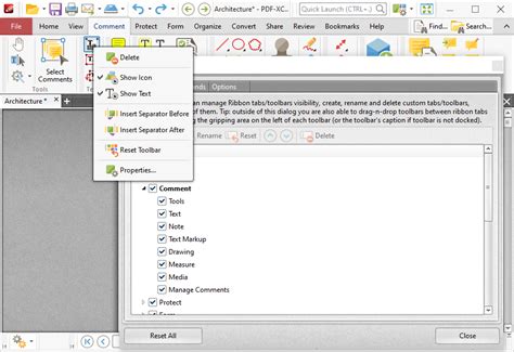 PDF XChange Editor V8 User Manual Tabs Guide Help Tab Customize Toolbars