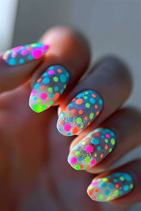 🌈 Neon Colors Polka Dots Fun Neon Nail Art Designs 💅 Pretty Neon
