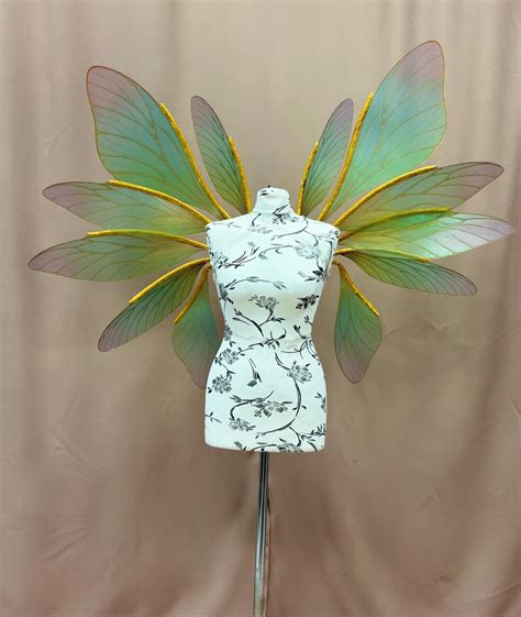 Large Adult Iridescent Butterfly Fairy Wings Gold Glitter Trim