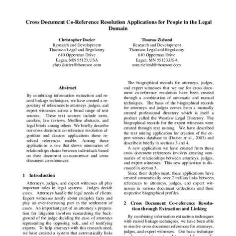 Cross Document Co Reference Resolution Applications For People In The