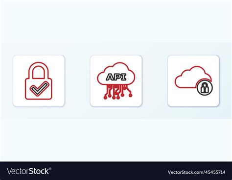 Set Line Cloud Computing Lock Lock And Check Mark Vector Image