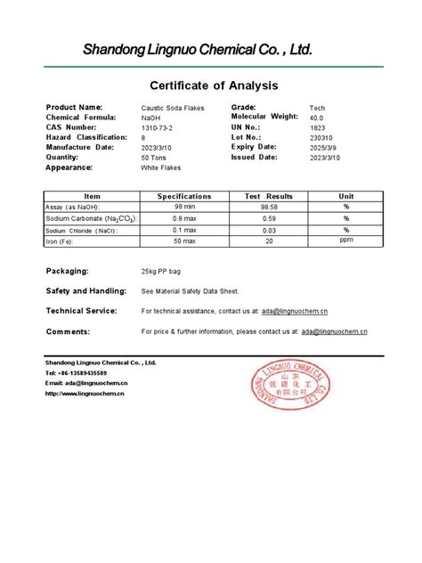 Coa Caustic Soda Flakes Pdf