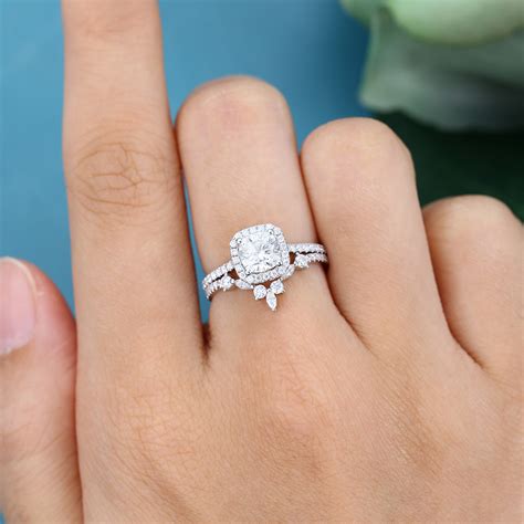 Pear Shaped Moss Agate Ring Alexandrite Curved Wedding Ring Set
