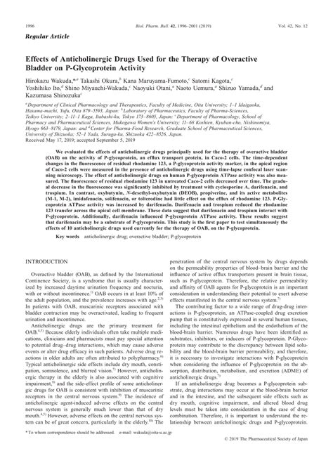 Pdf Effects Of Anticholinergic Drugs Used For The Therapy Of