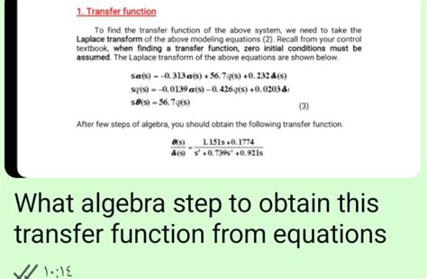 What Algebra Step To Obtain This Transfer Function From Equations Sa