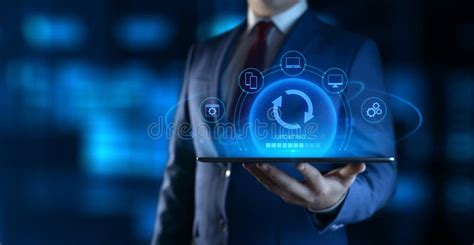 Businessman Holding Device With Update Icons On Screen Software Updating Or Upgrade Concept