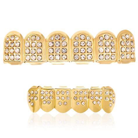 18k Custom Grillz Teeth Mouth Caps Top Bottom Gold Plated Bling Grills