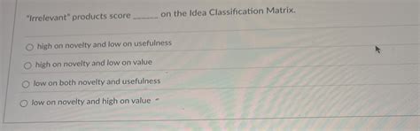 Get Answer Irrelevant Products Score On The Idea Classification Matrix Transtutors