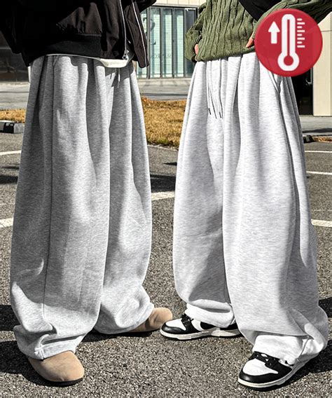 기모 5℃ 남녀공용 뉴기모 겨울 와이드 벌룬핏 루즈핏 핀턱 사이드턱 밴딩 츄리닝 트레이닝 팬츠 6423 에이블리