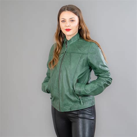 Leather Jacket In Green Color Greek Manufacturing Efurs