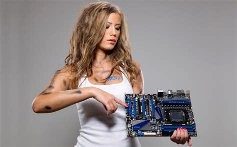 Motherboards MSI Blonde Women White Tops Technology HD Wallpaper Rare Gallery