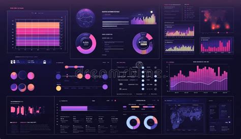 Animated Digital Dashboard Displaying Charts Graphs And Data Visualizations Stock Illustration