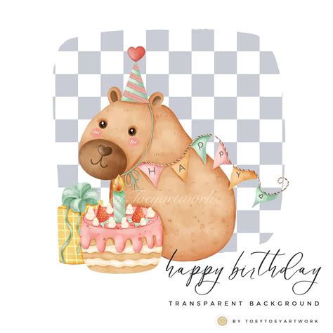 Watercolor Capybara Birthday Clipart Commercial Use Png Etsy