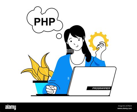 Web Development Concept With Character Situation Woman Working With