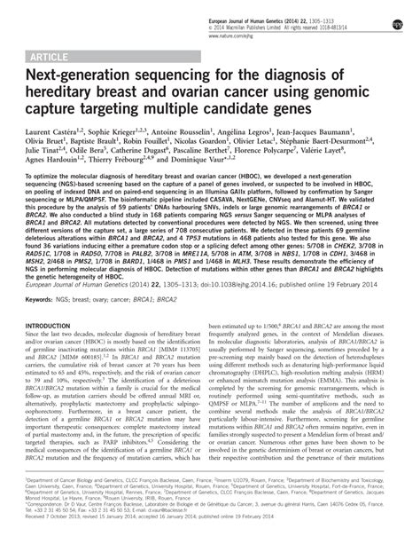 Pdf Next Generation Sequencing For The Diagnosis Of Hereditary Breast And Ovarian Cancer Using