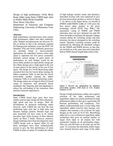 pdf design of high performance 16 bit brent kung adder using static