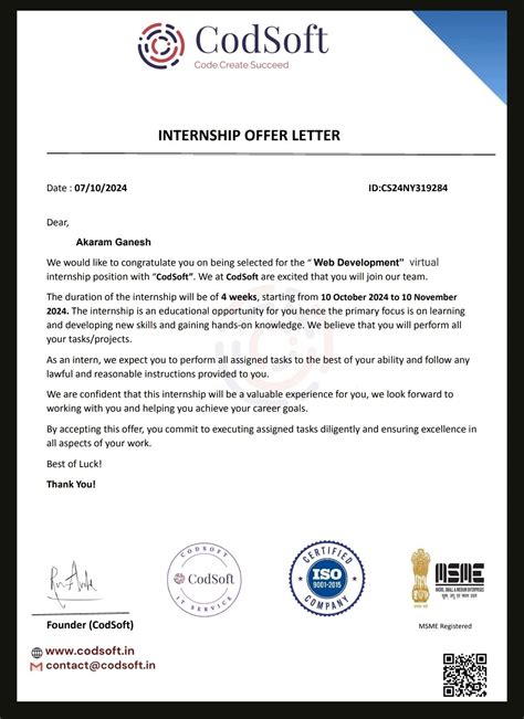 Internship Webdevelopment Careerjourney Codesoft Excited Newbeginnings Ganesh Akaram