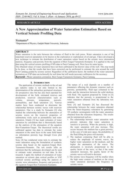 A New Approximation Of Water Saturation Estimation Based On Vertical Seismic Profiling Data Pdf