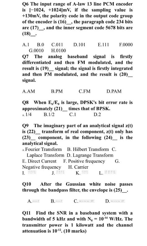 Q6 The Input Range Of A Law 13 Line Pcm Encoder Is