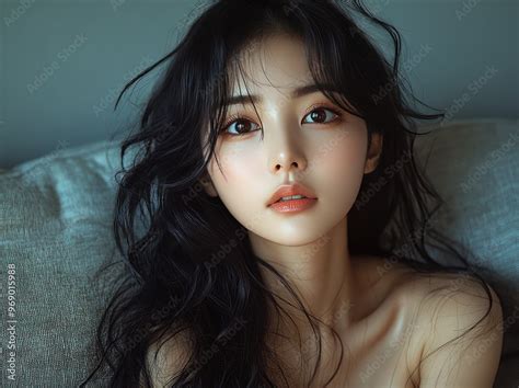 Portrait Of Pretty Young Korean Japanese Chinese Woman Girl Sitting