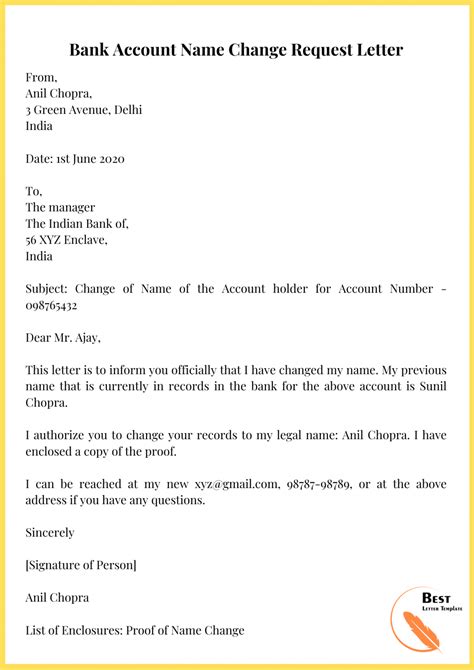 Sample Name Change Request Letter Template