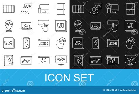 Set Line Front End Development UI Or UX Design Monitor And Mobile Web Color Palette Guide