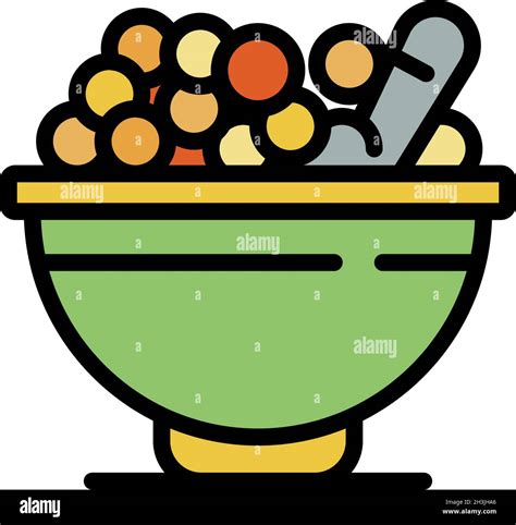 Bowl Cereal Flakes Icon Outline Bowl Cereal Flakes Vector Icon Color Flat Isolated Stock Vector
