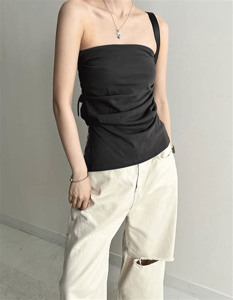 모어체리 언발 핀턱 셔링 주름 밴딩 튜브 탑 A6629 3color