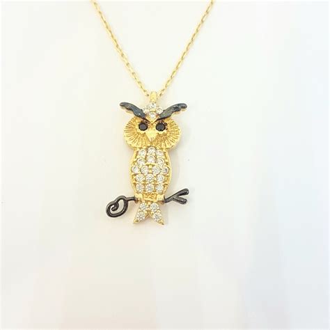 14k Real Solid Gold Owl Pendant Necklace For Women Owl Etsy