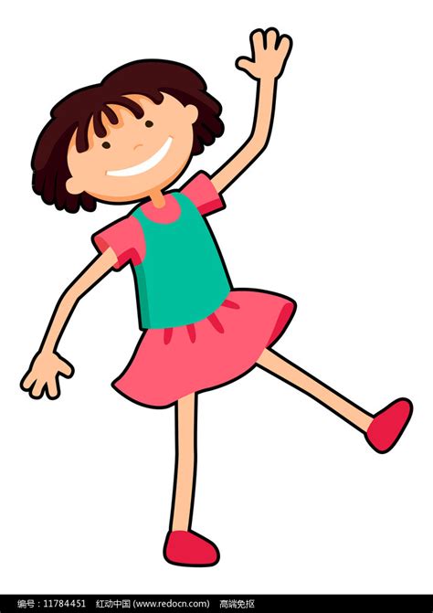 卡通跳着舞招手的女孩图片下载 红动中国