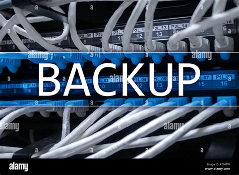 Backup Button On Modern Server Room Background Data Loss Prevention