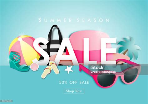 여름 액세서리 벡터 일러스트 레이 션 템플릿 배너 바탕 화면 초대장 포스터 브로셔 바우처 할인의 종이 아트와 서머 세일 배경입니다 가방에 대한 스톡 벡터 아트 및 기타