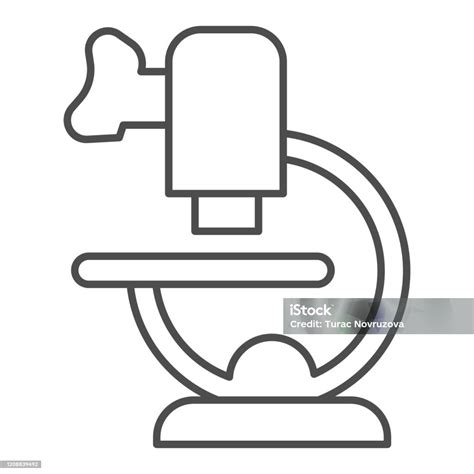 현미경 얇은 선 아이콘입니다 줌 렌즈와 실험실 도구 생물학 주제 벡터 디자인 개념 흰색 배경에 윤곽 스타일 그림 개념에 대한 스톡 벡터 아트 및 기타 이미지 Istock