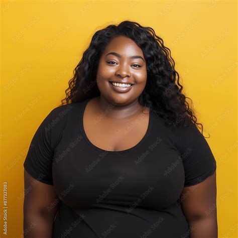 Portrait Of Beautiful Cheerful Young Fat Black Woman Photoshoot Of
