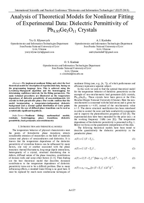 Pdf Analysis Of Theoretical Models For Nonlinear Fitting Of Experimental Data