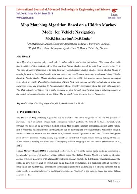 Pdf Map Matching Algorithm Based On A Hidden Markov Model For Vehicle