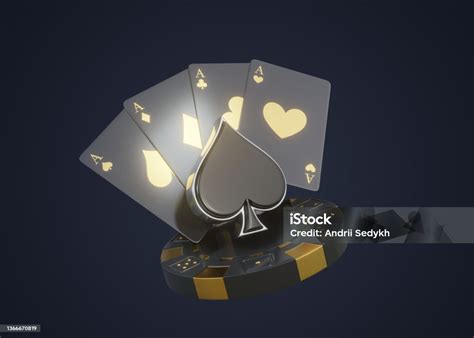 어두운 배경에 고립 된 황금 금속 카드 아이콘 스페이드 기호 플레이 카드 기호 포커 칩 주사위 및 에이스를 재생합니다 카지노